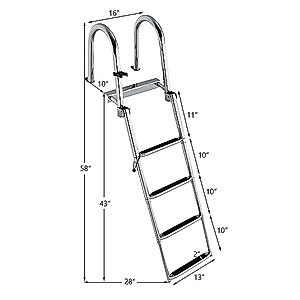 MNHW4 Step Stainless Steel Folding Telescoping Swim Deck Ladder Pontoon Boat Ladder MagnifiQ Ladder Telescoping Ladder Pool ladders for Above Ground Pools Above Ground Pool Ladder Pool Ladder