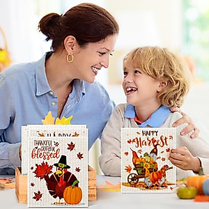 6 Pcs Thanksgiving Swedish Dishcloths Turkey Pumpkins Kitchen Dishcloth Autumn Fall Kitchen Towel Decor Absorbent Quick Drying Reusable Cleaning Dish Cloths for Home Counter Wipes