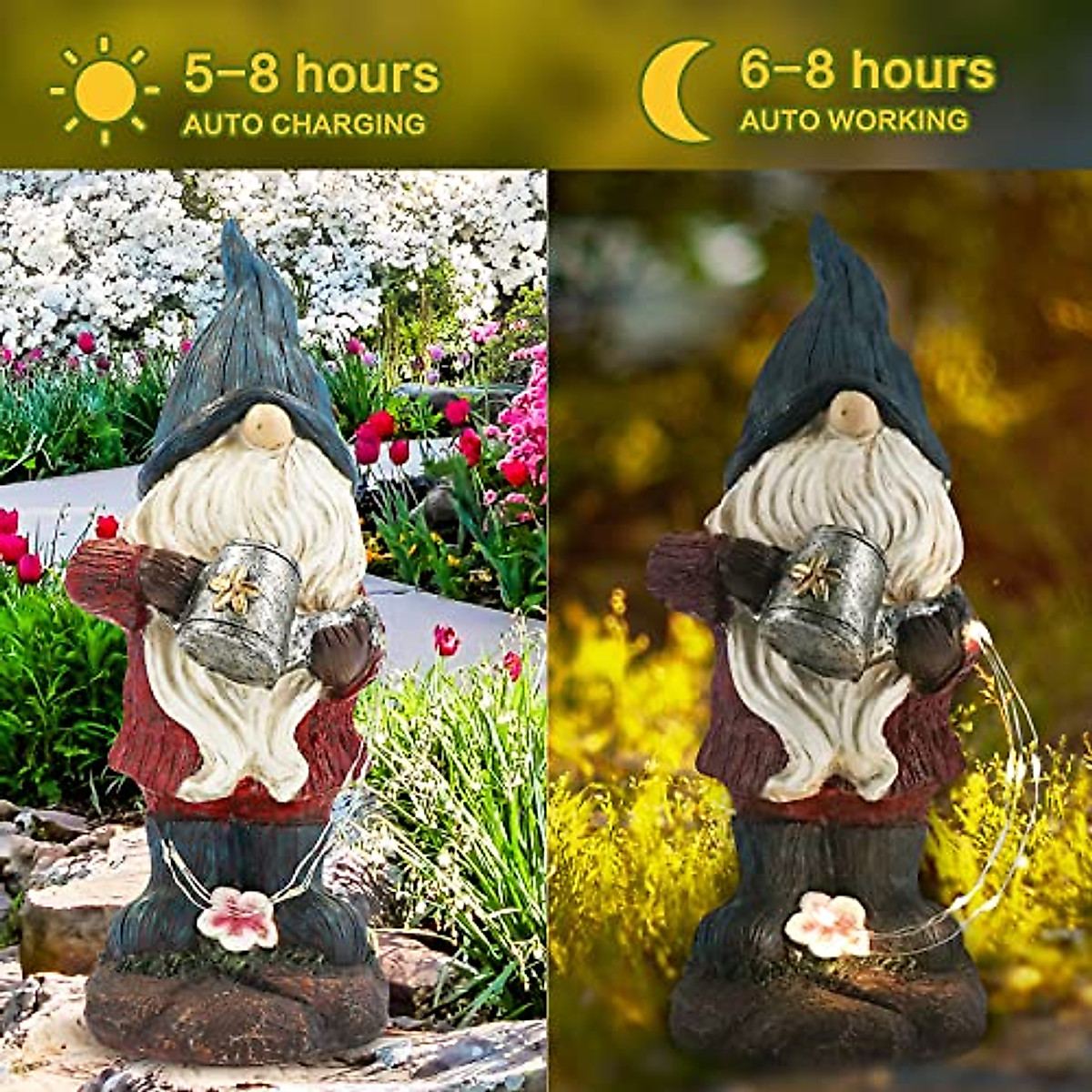 DKJOCKY Garden Gnomes Statues,Resin Knomes Figurine with Watering Can Solar Lights,Outdoor Statues Garden Decor for Patio Yard Lawn Porch Art Ornament Gift，13inch