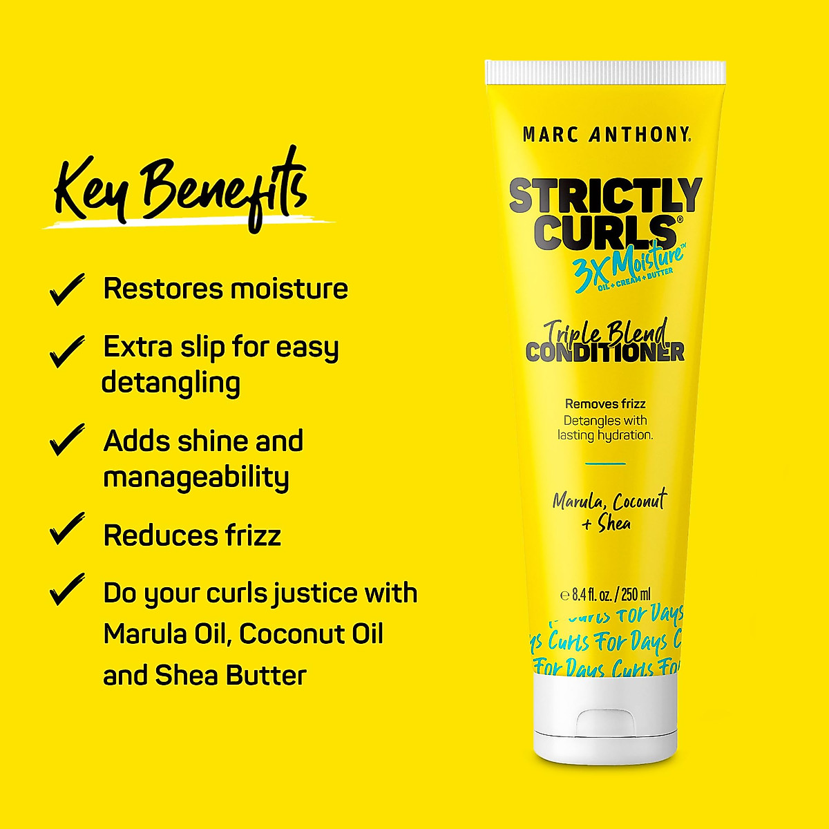 Marc Anthony Curly Hair Conditioner, Strictly Curls - 3x Moisture For Curl Defining & Enhancing - Shea Butter, Marula Oil, Aloe Vera & Coconut Cream - Sulfate Free & Color Safe For Dry Damaged Hair