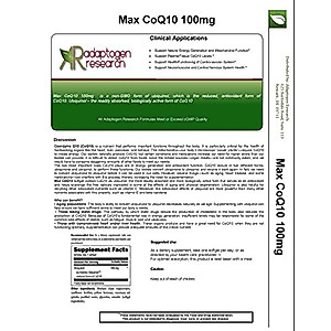 Max CoQ10 100mg | Biologically Active Coenzyme Q10 Kaneka Ubiquinol | No Crystal High Dose | Readily Absorbed Supplement | 60 Softgels | Adaptogen Research
