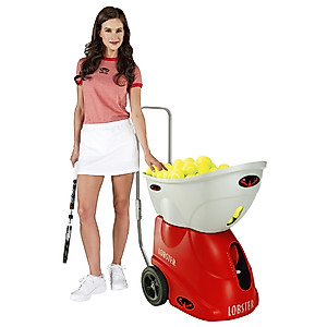 Lobster Sports – Elite Liberty Battery Operated Tennis Ball Machine – Lightweight – Large Wheels - Full-Featured Tennis Ball Thrower – Oscillation – Spin – 2-4 hr Runtime – Charger Included