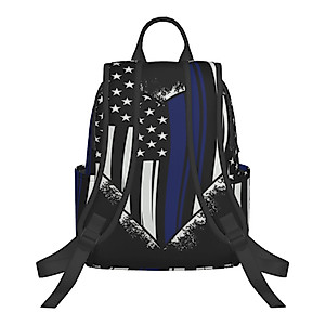 SWEET TANG American Thin Blue Line Flag Police love heart pattern black Backpack for Men Travel Laptop Backpack College Backpack Laptop Bag for Women