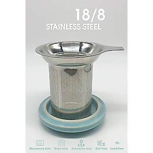 Furmaware Porcelain Tea Mug with Infuser and Lid. Large 15oz Loose Leaf Individual Teacup, Cooling Handle, Single Cup Infused Brewing at Home, Work, Travel. Removable Steeper for Coffee, Hot Water