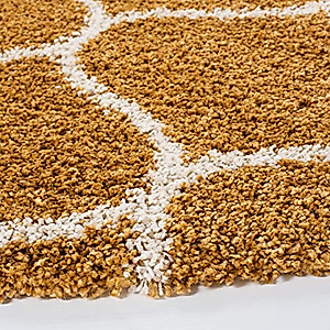 Safavieh Hudson Shag Collection 7' Round Gold/Ivory SGH280E Moroccan Ogee Trellis Non-Shedding 2-inch Thick Area Rug