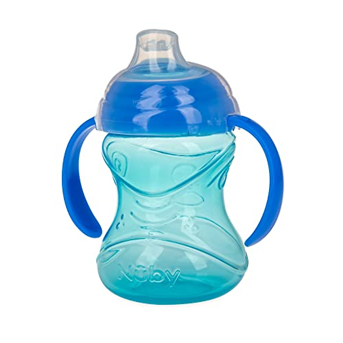 Nuby 3 Piece No-Spill Grip N’ Sip Cup with Silicone Soft Flex Spout, 2 Handle with Clik It Lock Feature, Boy, 10 Ounce