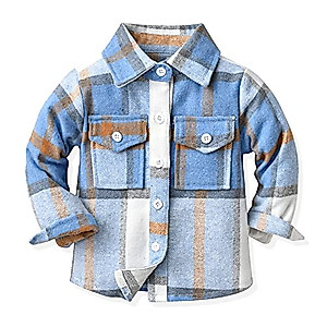 Kids Toddler Baby Boys Autumn Winter Plaid Cotton Long Sleeve Cardigan Jacket Clothes Trench Coat (E19-Blue, 5-6 Years)