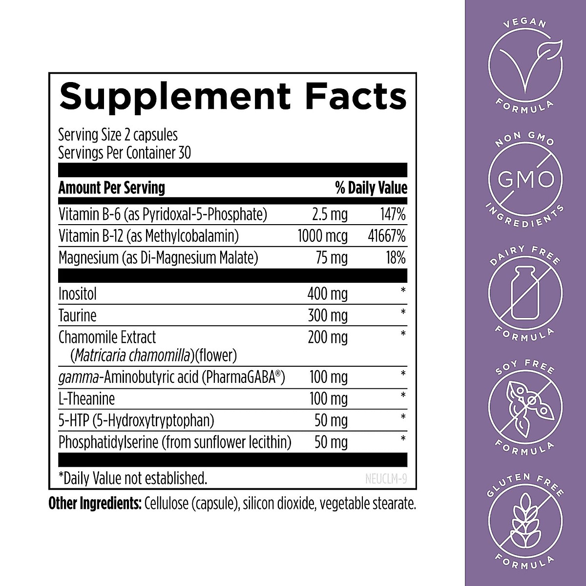 Designs for Health NeuroCalm - 5HTP GABA L-Theanine Supplement for Stress Response - Methylated B12, Vitamin B6, Taurine, Chamomile & Magnesium Supplement for Mood Support (60 Vegan Capsules)