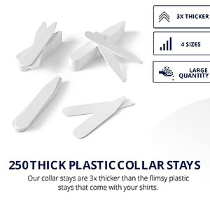 Quality Stays 250 Plastic Collar Stays for Men - Men's Collar Stays for Men's Dress Shirts, 4 Sizes, Shirt Collar Inserts