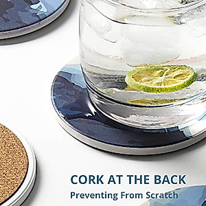 LIFVER Absorbent Drink Coasters with Holder, Set of 6 Ceramic Coasters Set with Cork Base, for Kinds of Drinking Glasses, 4 Inches Stone Coasters for Home Decor, White Elephant Gifts for Adults