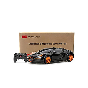 RASTAR RC Car | 1:24 Bugatti Veyron 16.4 Grand Sport Vitesse Radio Remote Control Racing Toy Car Model Vehicle, Black/Orange