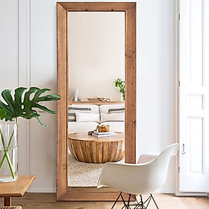 NeuType Full Length Mirror 65"x22" Floor Mirror with Standing Holder Solid Wood Frame Large Wall Mounted Mirror Hanging or Leaning Against Wall for Bedroom, Natural