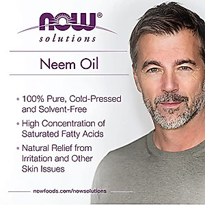 NOW Foods Solutions, Neem Oil, 100% Pure, Made From Azadirachta Indica (Neem) Seed Oil, Natural Relief from Irritation and Other Skin Issues, 1-Ounce, Ingredients: 100% pure neem oil
