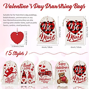 20 Pieces Valentine's Day Gift Bags with Drawstring Linen Cloth Candy Jewelry Pouches Sacks Small Muslin Bags with Heart Tag Labels for Valentine's Day Party Favors Wedding Bridal Shower (4 x 6 Inch)