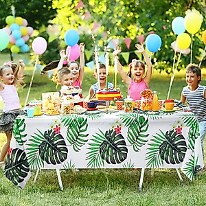 Luau Party Plastic Tablecloths Hawaiian Luau Table Cover Palm Leaves Table Cloth Birthday Bridal Shower Birthday Party Summer Pool Tropical Party Decorations, 54 x 108 Inches(3 Pieces)