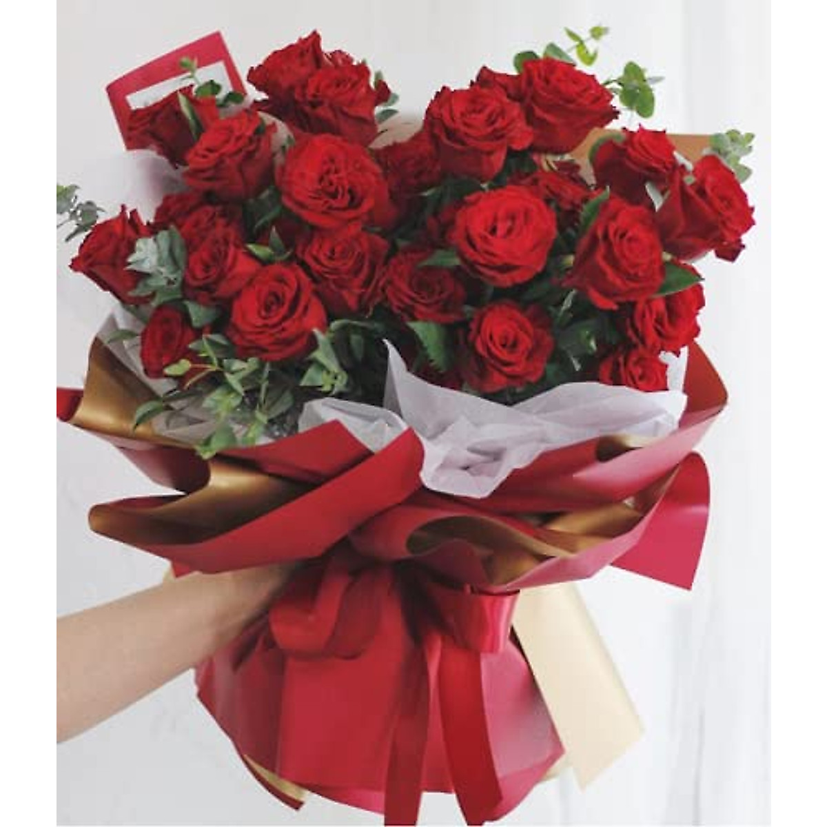 ALL SPECIAL 20 Sheet Waterproof Wrapping Paper No Folding Marks Double Sided Floral Wrapping Paper Florist Bouquet Material, for Mother's Day Party Birthdays Weddings Valentine's Day (red + gold)