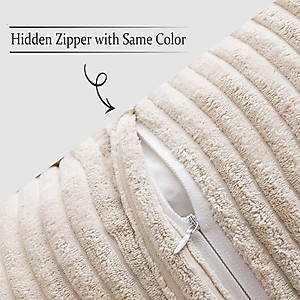 MIULEE Corduroy Pillow Covers with Splicing Set of 2 Super Soft Boho Striped Pillow Covers Broadside Decorative Textured Throw Pillows for Spring Couch Cushion Livingroom 18x18 inch, Beige