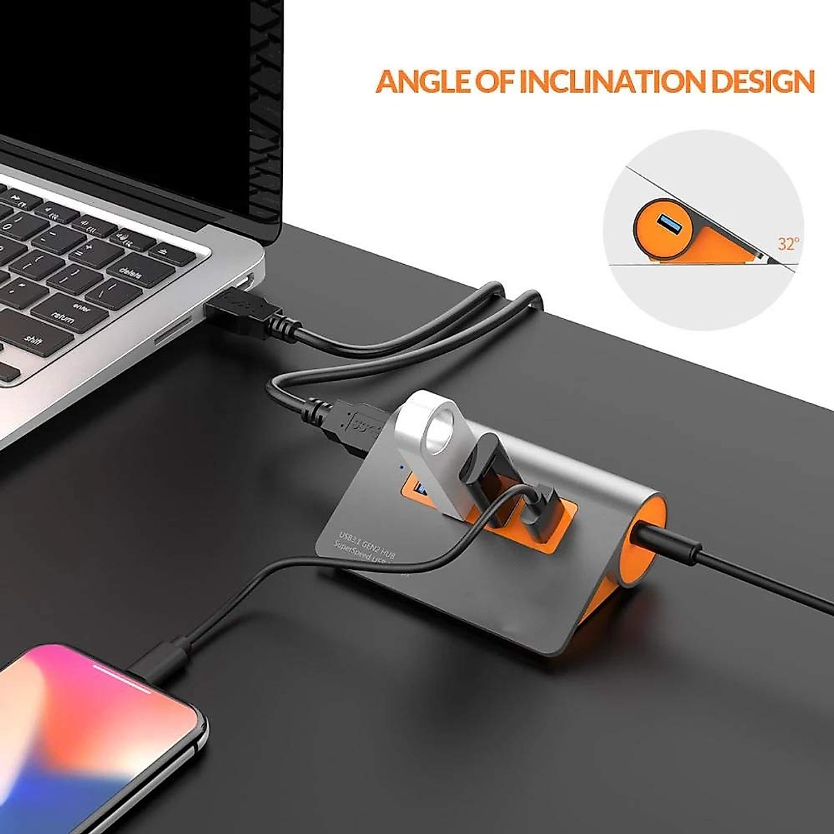 SHYPT Multi-Interface Converter ，USB3.1 Gen2 Hub Aluminum USB Hub PC Splitter 10Gbps Super Speed