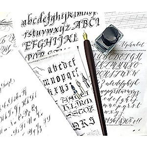 Calligraphy Pens Set -Wooden Dip Pen Handcrafted Calligraphy Set with 11 Nibs & Black Ink