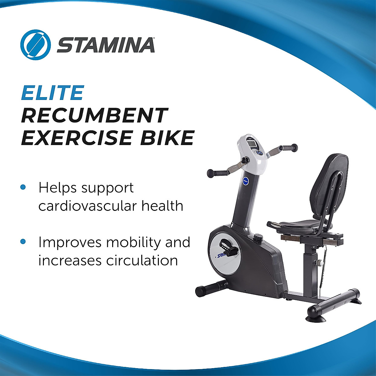 Stamina Elite Total Body Recumbent Bike with Arm Workout - Recumbent Cross Trainer with Smart Workout App for Home Workout - Up to 250 lbs Weight Capacity