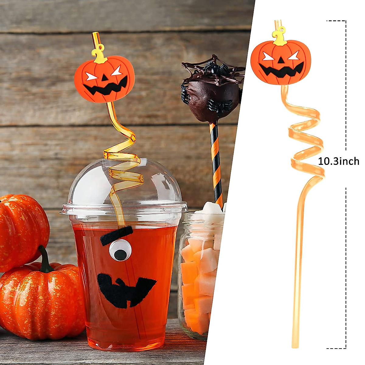 Halloween Drinking Straws, 24 Pack of Plastic Straws Reusable Pumpkin Wizard Pattern Kids Party Spiral Straws for Halloween Decoration Party Favor Goodie Gifts By Rely2016