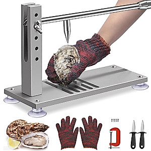 Oyster Shucker Machine,Upgraded Stainless Steel Oyster Clam Opener with Strong Suction Cup,Adjustable Oyster Shucker Tool Set,Oyster Opener Tool for Home,Clam Shucker Tool with Knives,Glove & G-Clip