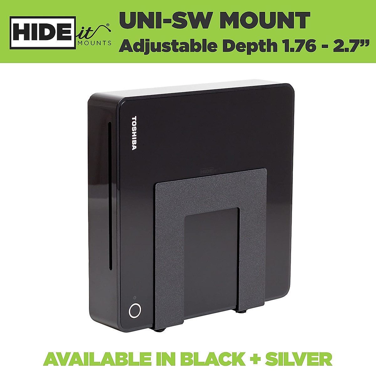 HIDEit Mounts Uni-SW VESA Mount - American Company - Black Steel Adjustable Small and Wide Device Wall Mount - Cable Box Wall Mount, Modem Wall Mount, Router Mount and More - Behind TV Cable Box Mount