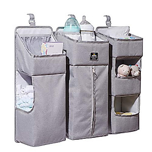 SUNVENO 3-in-1 Detachable Changing Table Diaper Organizer, Crib Hanging Diaper Organizer for Baby Essentials Storage, Grey