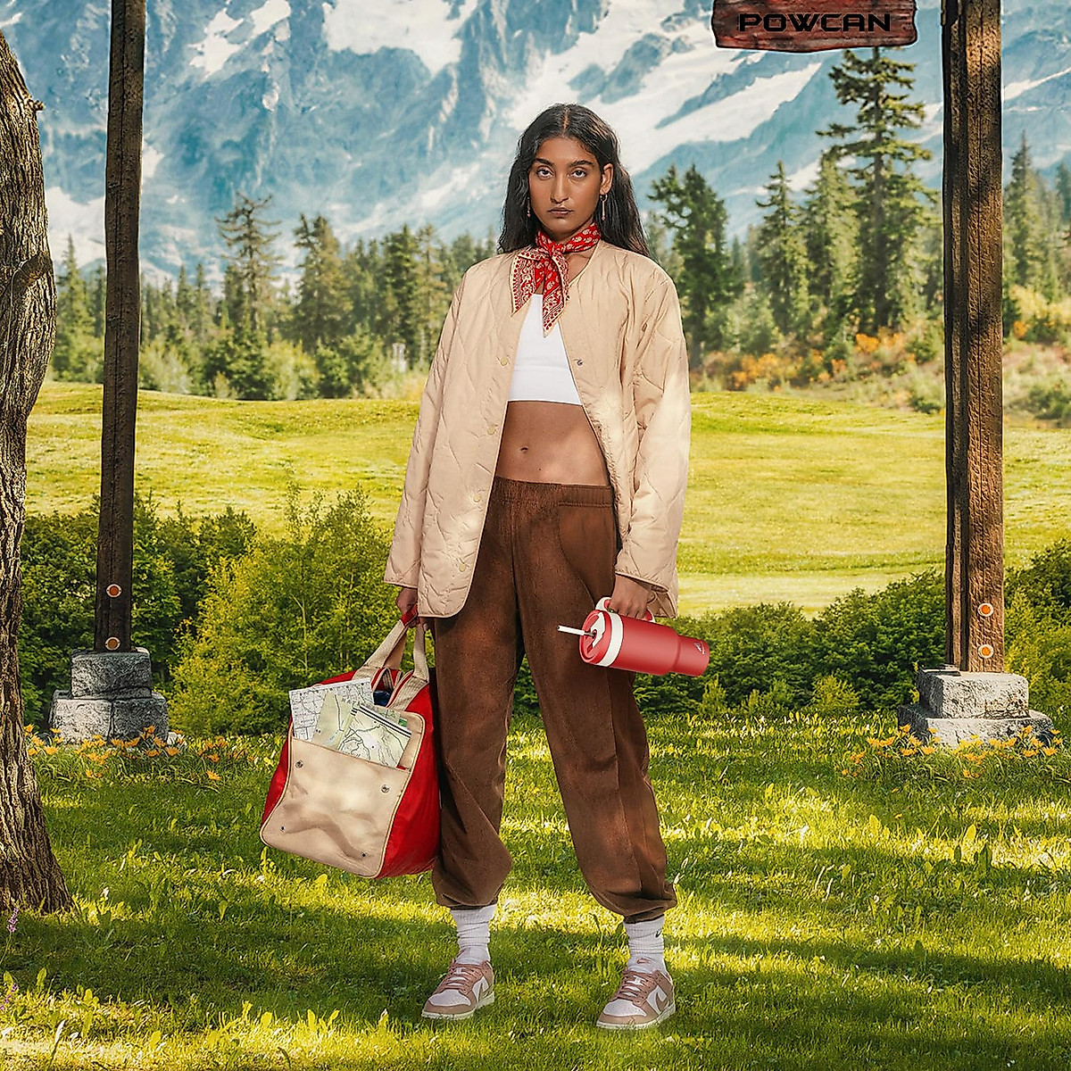 POWCAN 40 oz Tumbler with Handle, 2-in-1 Straw and Sip Lid, Leakproof, Dishwasher Safe, Insulated Stainless Steel Travel Coffee Mug, Keeps Cold for 34 Hours, Fits in Car Cup Holder (Barbie)