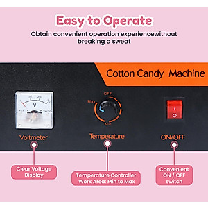 Cotton Candy Machine Commercial, 1000W Electric Cotton Candy Maker Machine, Candy Floss Machine with Stainless Steel Bowl and Sugar Scoop for Kids Birthday, Family Party Pink