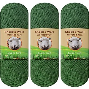 3-Pack Sheep Wool Worsted Yarn for Knitting and Crocheting 300 Grams of Lamb Sheep's Wool
