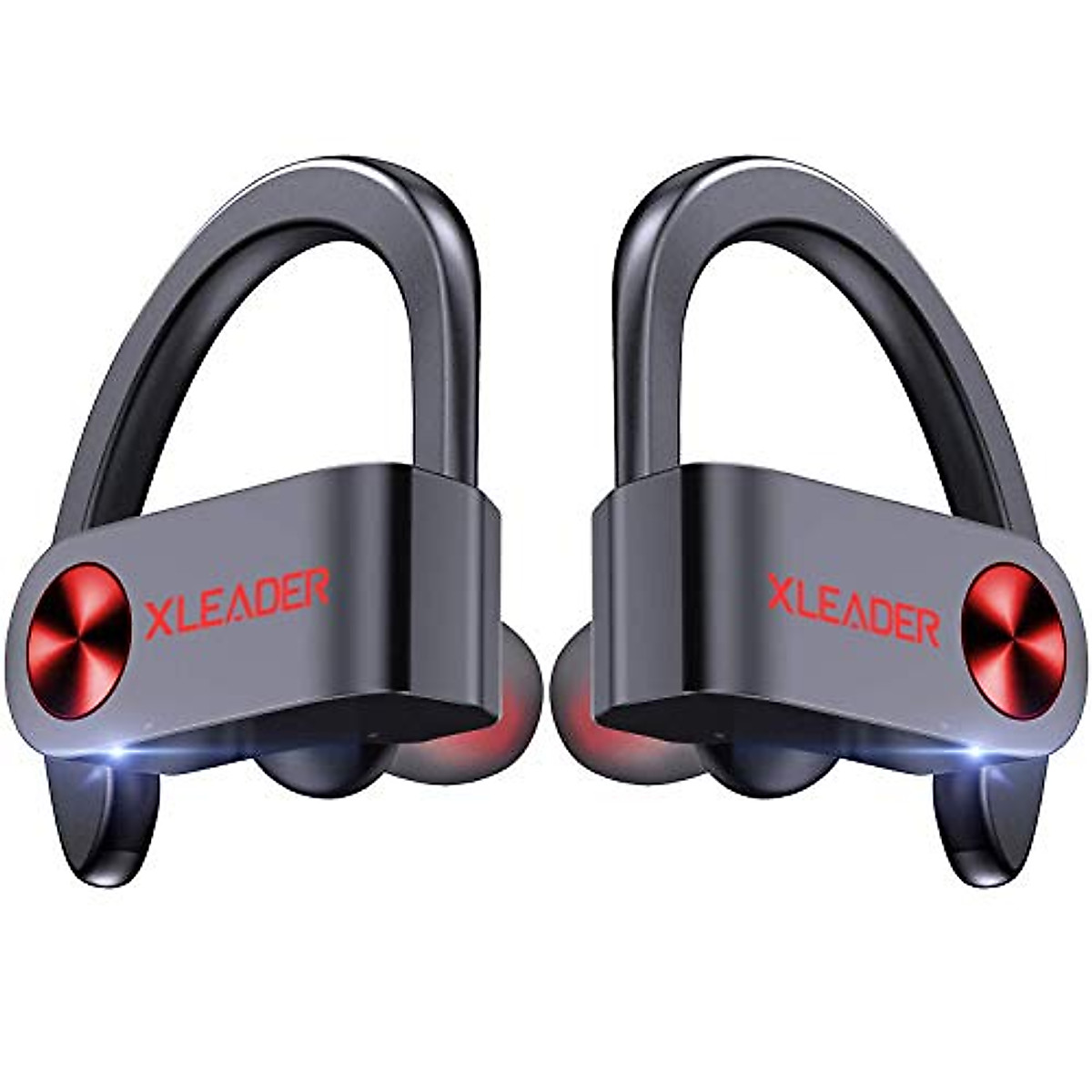 XLeader SoundAngel Sport3 Pro - Bluetooth 5.1 Sports Earbuds IPX7 Waterproof Wireless Running Headphones in Ear with LED Display Charging Case TWS Earphones with Micphones for Workout Fittness Gym Red