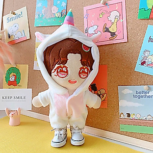 niannyyhouse Unicorn Clothes 20cm(7.8in) Plush Doll Clothes Onesies + Shoe 2-Piece Set Colorful Pajamas (White)