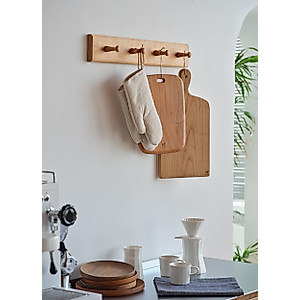 MU MO Cherry Wood Coat Hooks for Wall, Wooden Thick Coat Rack Wall Mount Long Coat Rack Board, 4 Solid Wood Hooks Wall Mount Rack for Entryway,Bedroom,Kitchen