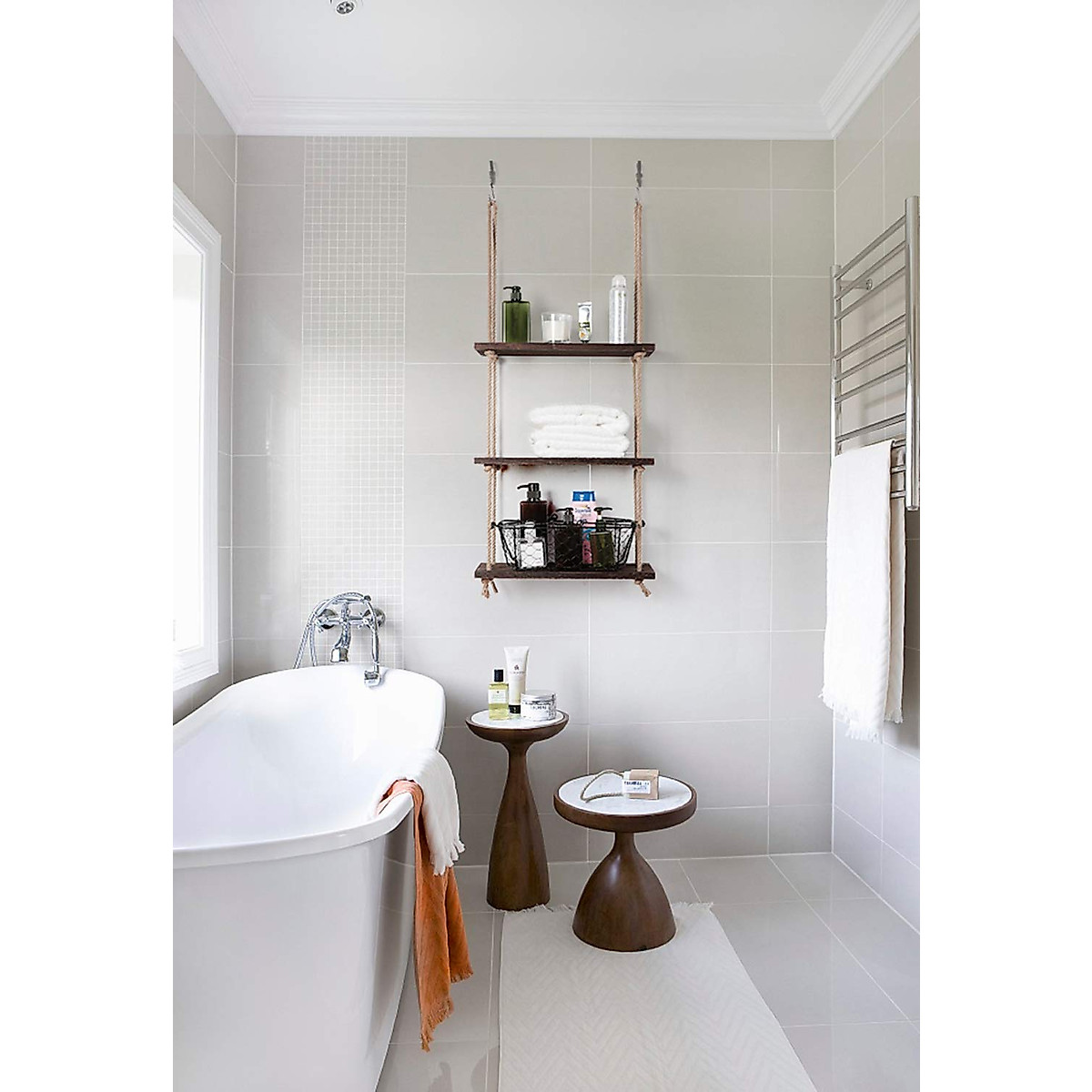 Mkono Hanging Shelves 3 Tier Rustic Wood Floating Wall Shelves Photo Plant Display Hanging Storage Shelf Home Decor for College Dorm Room Decor Bathroom Living Room Bedroom Apartment