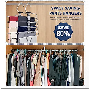 Space Saving Pants Hanger- 2 Pack Closet Organizer Closet Storage Jeans,Trousers Hanger Drying Rack: Leggings, Scarves and Towels Non-Slip Hanger- Space Maximizing Hanging Rack Small Space Organizer