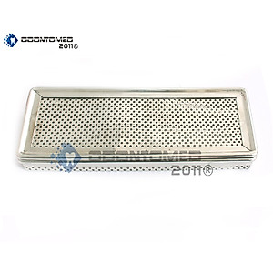 OdontoMed2011 Instrument Tray and Mesh Perforated Baskets Sterilization Tray 8" X 3" X 0.75" with Lid Stainless Steel, OD2011-DN-315