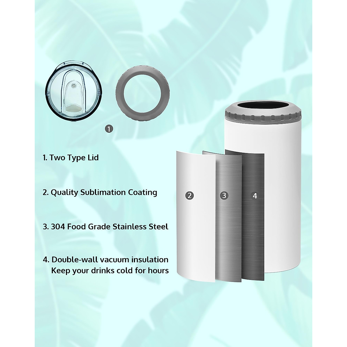 OFFNOVA 16oz Sublimation Can Cooler, 4-in-1 Sublimation Blanks Can Insulated White Stainless Steel Skinny Sublimation Tumbler, Beer Can Cooler