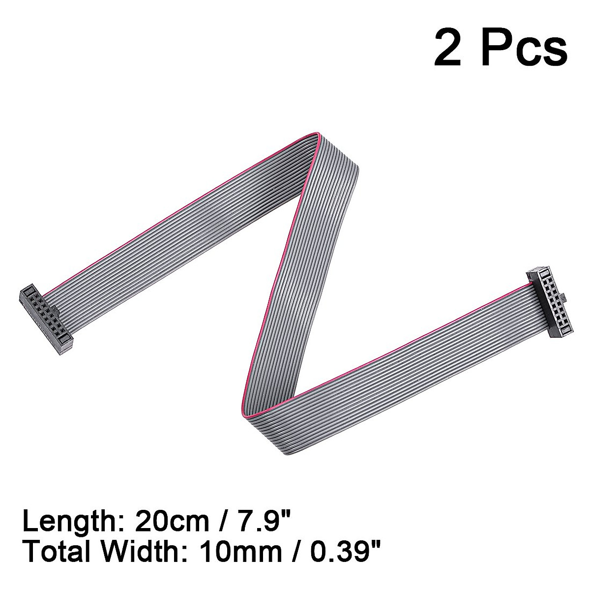 uxcell IDC 16 Pins Connector Flat Ribbon Cable Female Connector Length 20cm 1.27mm Pitch,2pcs