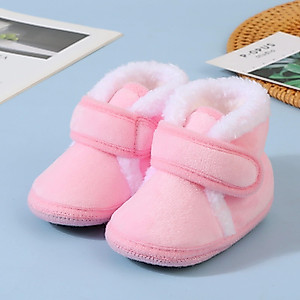 Infant Baby Girls Boys Fleece Booties Winter Slippers Socks Soft Sole Stay on Boots Toddler First Walkers Warm Shoes Winter Socks Pink