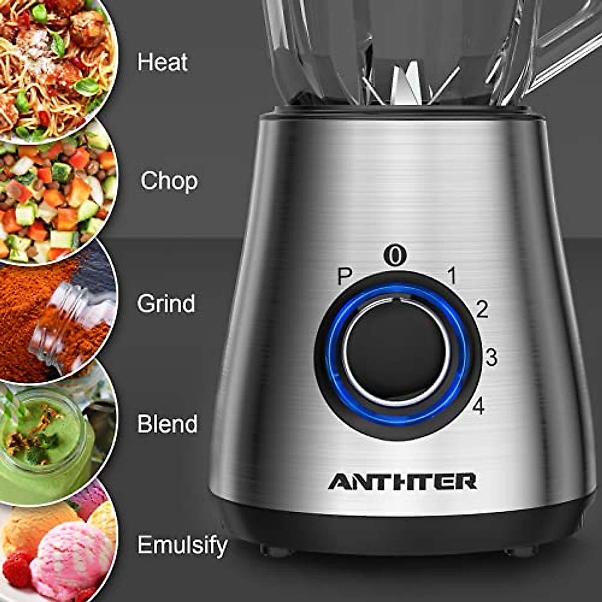 Anthter Professional Blenders For Kitchen, 950W High Power Blenders with Stainless Countertop, 50 Oz Glass Jar & 24-Ounce Smoothie Cup, Ideal for Puree, Ice Crush and Smoothies