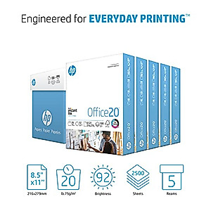 HP Printer Paper | 8.5 x 11 Paper | Office 20 lb | 5 Ream Case - 2500 Sheets | 92 Bright | Made in USA-FSC Certified | 112150C