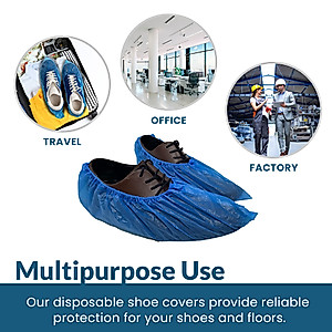 Reli. Shoe Covers, Disposable | 50 Pack (25 Pairs) - One Size Fits All | Non Slip, Disposable Shoe Covers for Indoors | Disposable Booties Shoe Protector - Waterproof, Plastic Single Use | Blue