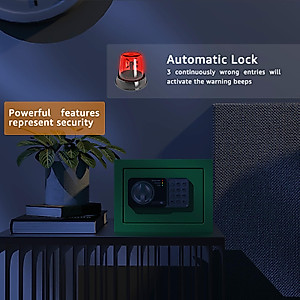 PATRON small safe box with key，mini safe for money，small coin safes for home with code，little jewelry lock box for kids，Wall or Cabinet Safe for personal items，0.236 Cubic Feet Green