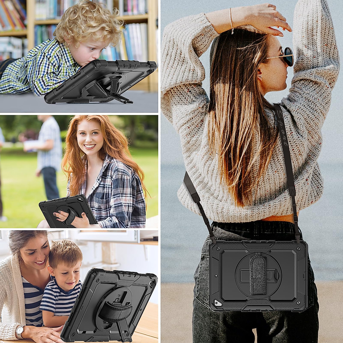 HXCASEAC Case for iPad Pro 9.7, Air 2, 9.7 inch 6th/5th Gen 2018/2017/2016/2014 with Screen Protector/Pencil Holder/ 360 Rotating Hand Strap Stand, Full Body Protective Cover for iPad 9.7 - Black