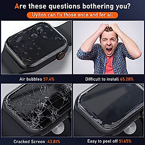 Uyiton Compatible with Apple Watch Series 8/7 45mm Screen Protector [Full Coverage][Auto-Alignment Installation Kit] HD Clear Bubble-Free Hard Coated Flexible PET Film for iWatch Cover 45mm, 2 Pack