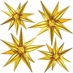 12 Point Star Balloons- 50pcs Gold Explosion Star Foil Balloons, 3D Starburst Cone Mylar Balloons for Halloween Christmas Birthday Party Baby Shower Wedding Photo Booth Backdrop