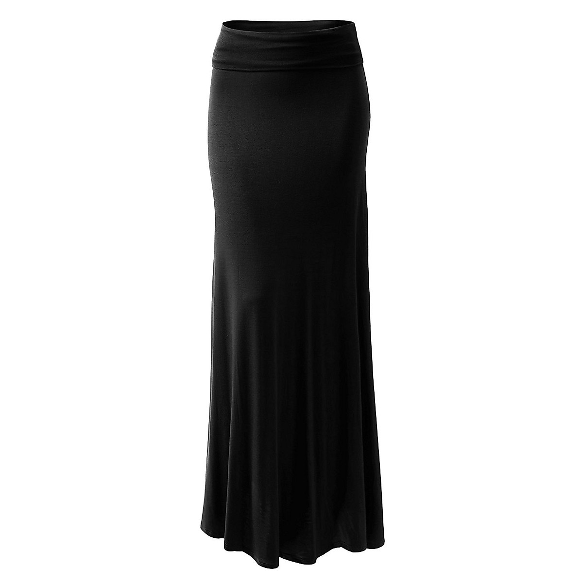 URBAN K Womens Basic Foldable High Waist Regular and Plus Size Maxi Skirts Black