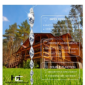 Large 15-Inch Bird Repellent Reflective Scare Rods - Ornamental Spinner Deterrent Control Device - Keeps Woodpeckers and Birds Away - Bonus Replacement String Included - (8 Pack)