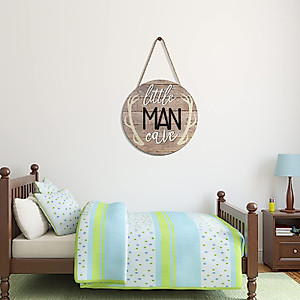 Blulu Little Man Cave Sign 12 x 12 Inch Little Man Cave Decoration for Nursery Wooden Wall Room Wall Decor Rustic Round Wood Sign Decor